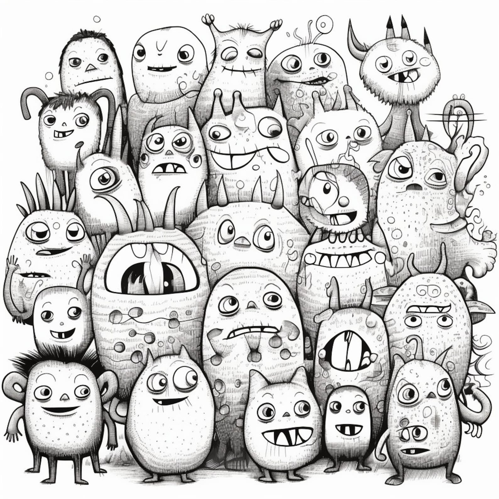 20 Cute Tiny Monster Coloring Page Book Fun for Adults and Kids Instant ...