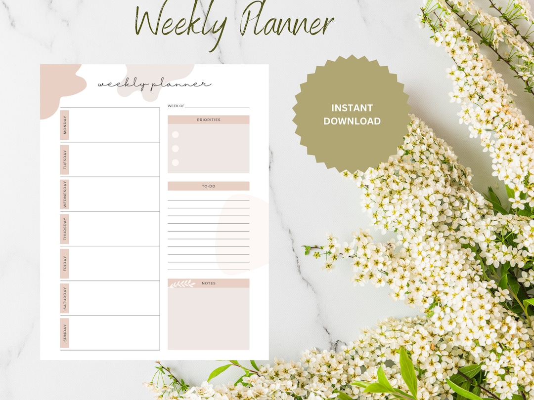 Simple Weekly Planner Printable - Etsy