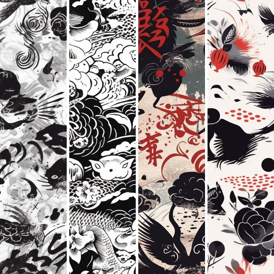 Japanese Brush Calligraphy Ink Art/pattern. Commercial Use, PNG - Etsy