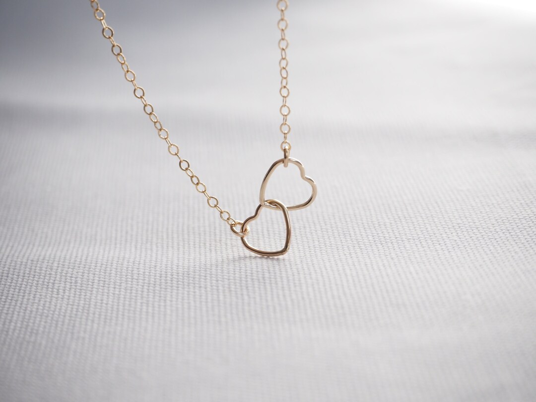 Heart Link Necklace, 14K Gold Filled Heart Necklace, Double Heart ...