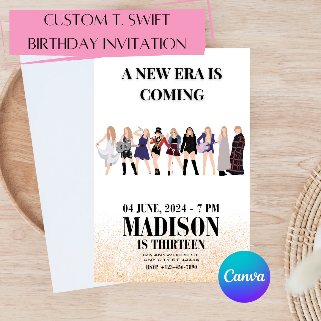 Taylor Swift Invitation-eras Tour Birthday Invite-customizable Digital ...