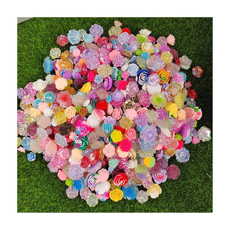 6 Assorted Flatback Flower Resin Cabachon, Flower Cabachon, Flower ...