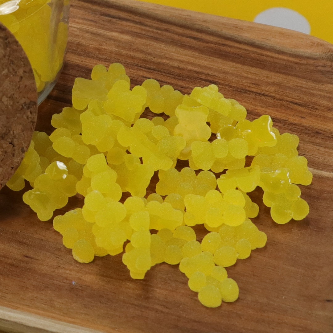 6 Resin Yellow "sugared" Pastel Gummy Bear Cabochons, Hard Resin, NON ...