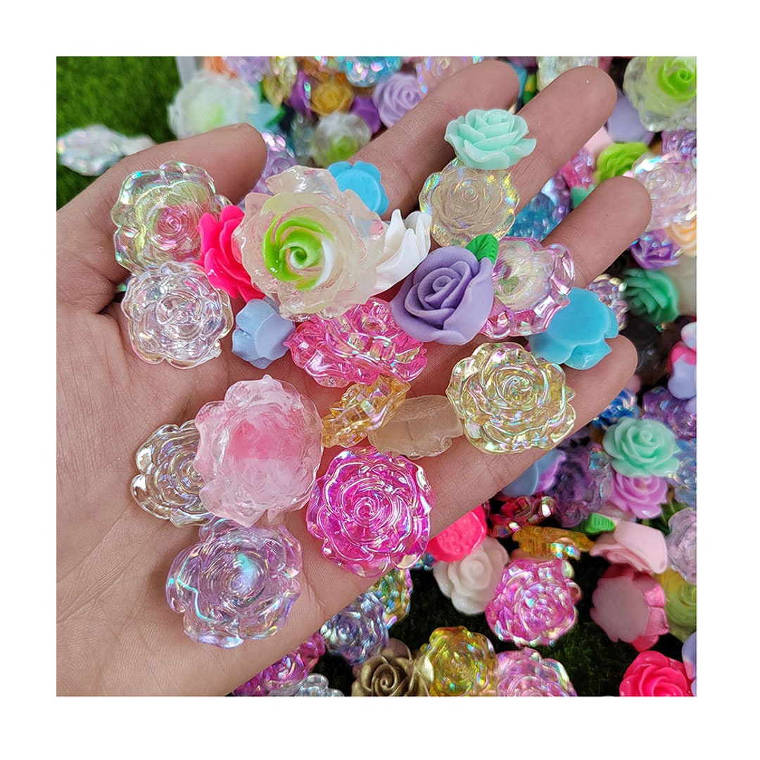 6 Assorted Flatback Flower Resin Cabachon, Flower Cabachon, Flower ...