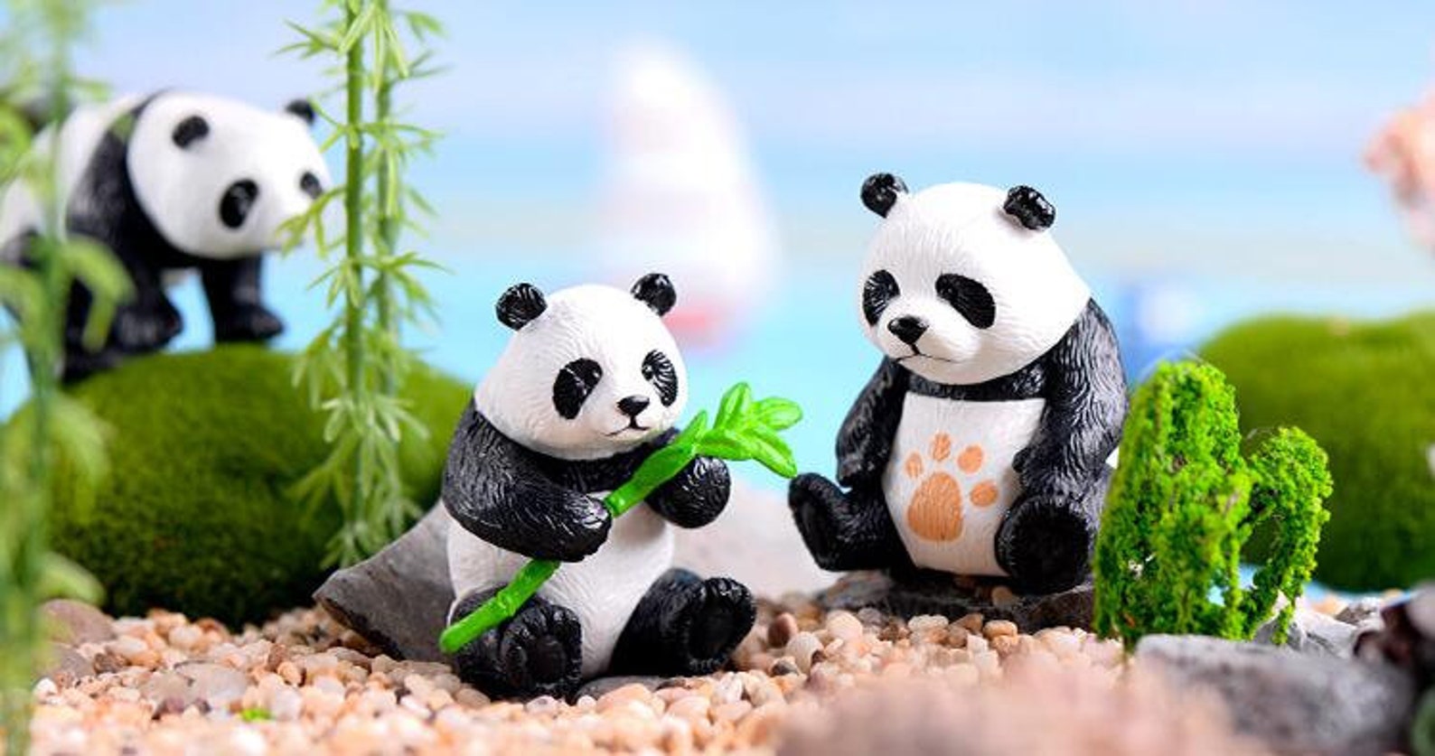 Miniature Panda Bear Animal Figurines, Mini Panda, Dollhouse Diorama ...