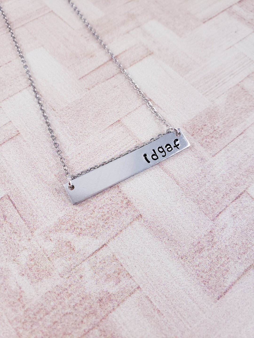 Idgaf Hand Stamped Horizontal Bar Necklace Profanity Jewelry - Etsy