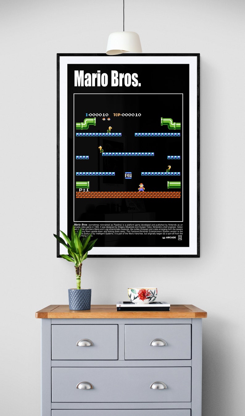 Vintage Arcade Video Game Poster Mario Bros 1983 - Downloadable File ...