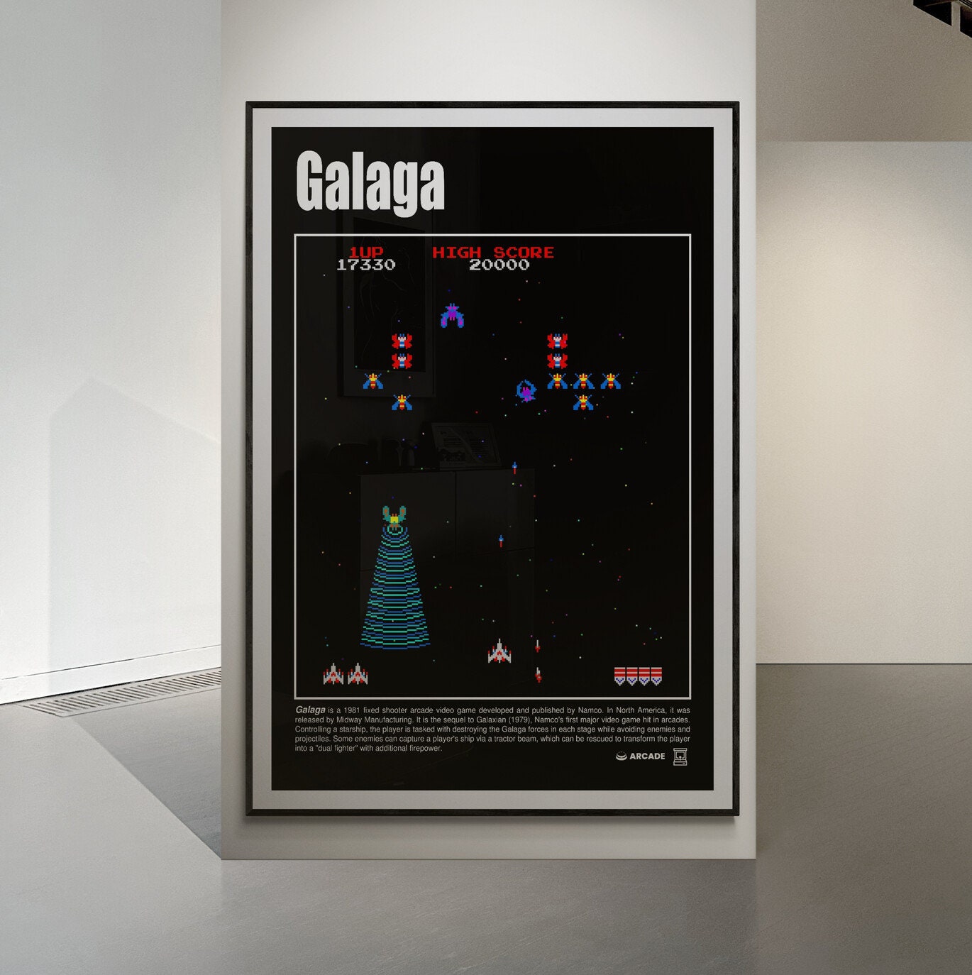 Galaga Vintage Arcade Video Game Poster Downloadable File 300 Dpi ...