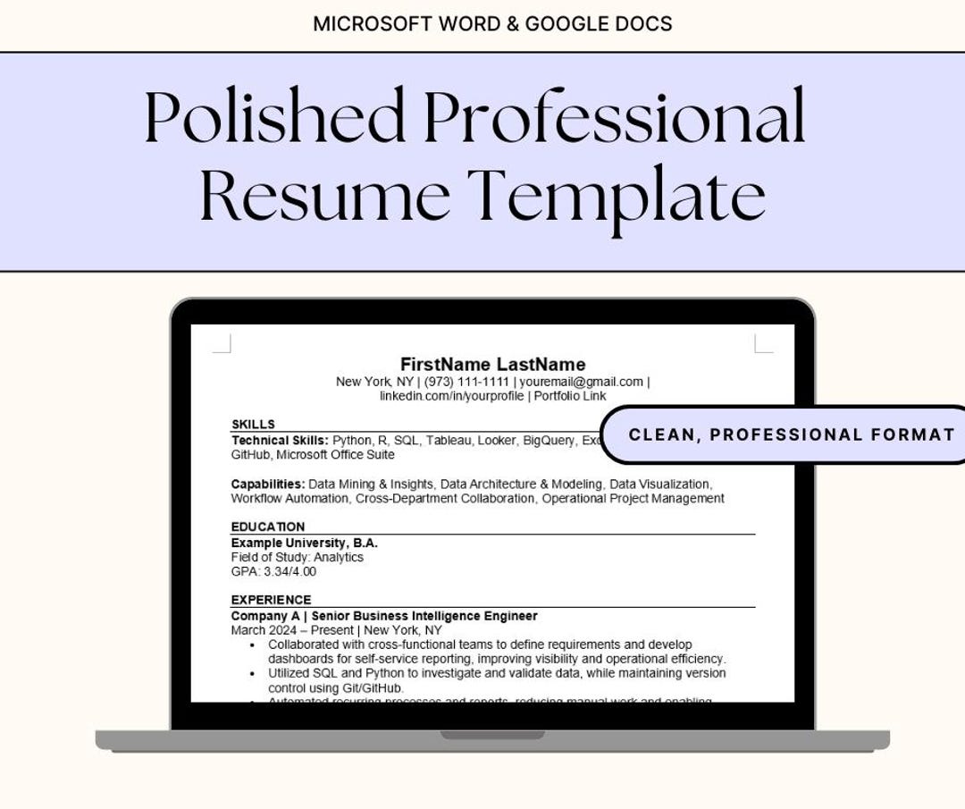 Polished Professional Resume Template – Word & Google Docs - Etsy