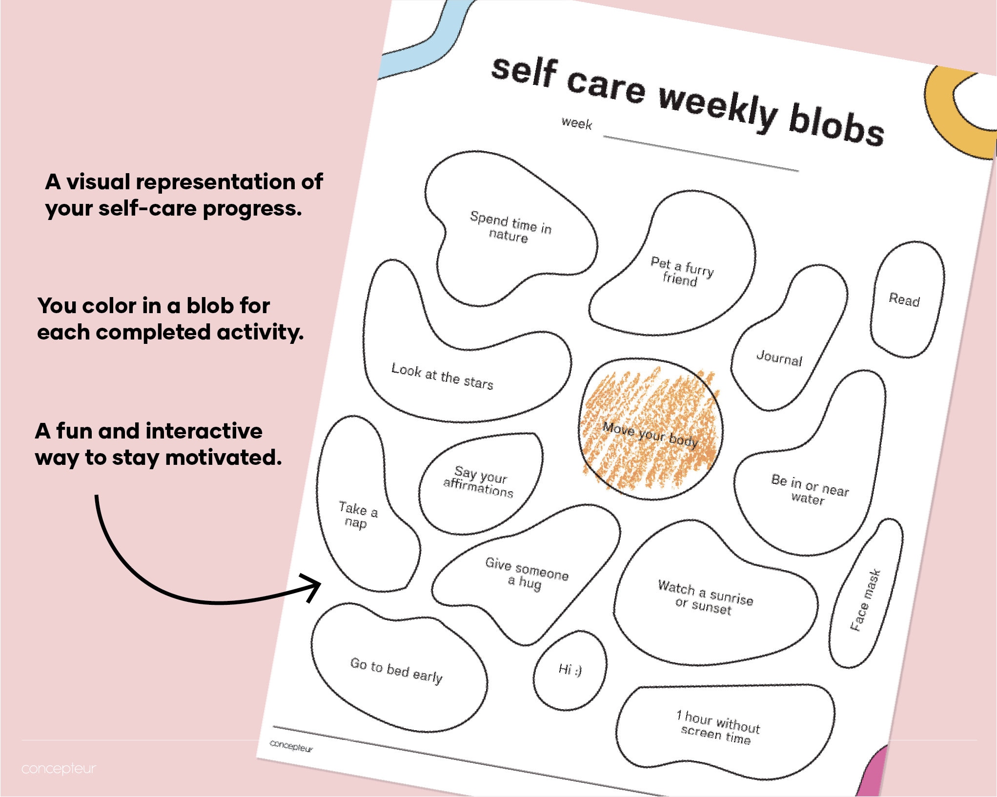 Self-care Bundle Printable PDF With Checklist and Blob Chart - Etsy