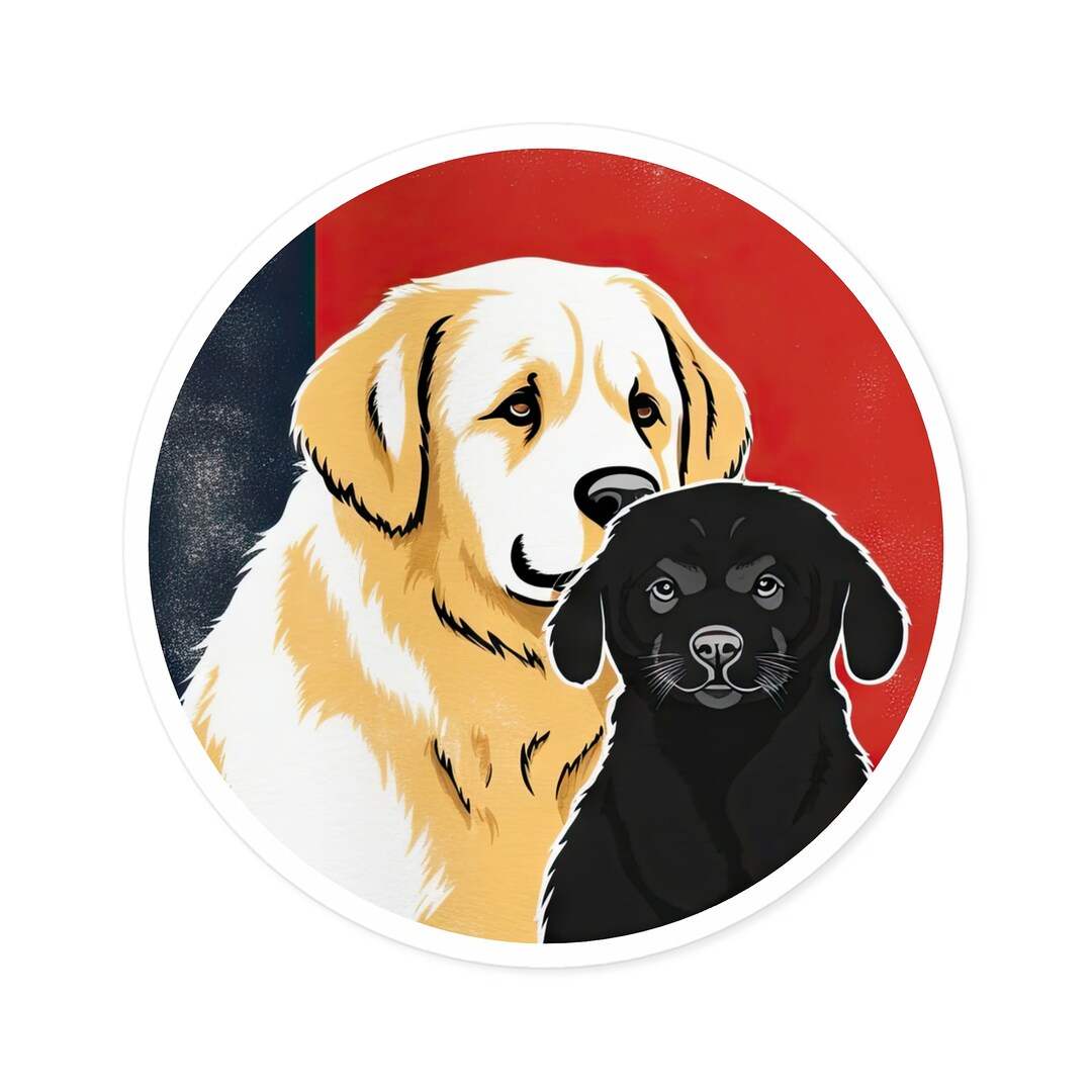 Two Cute Labradors Sticker, Circle Sticker Round Stickers, Indoor ...