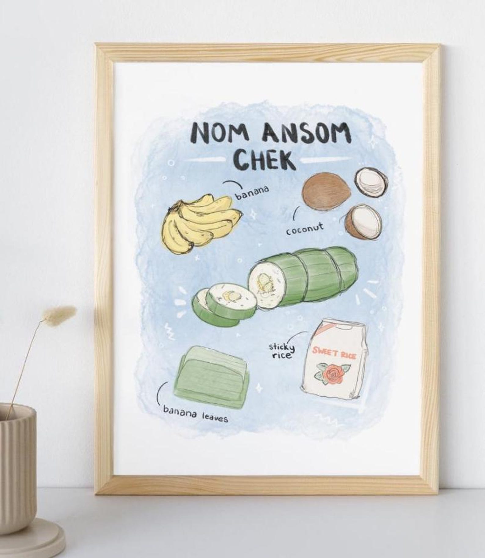Cambodian Food Illustration "nom Ansom Chek" Banana Dessert, Asian Art ...