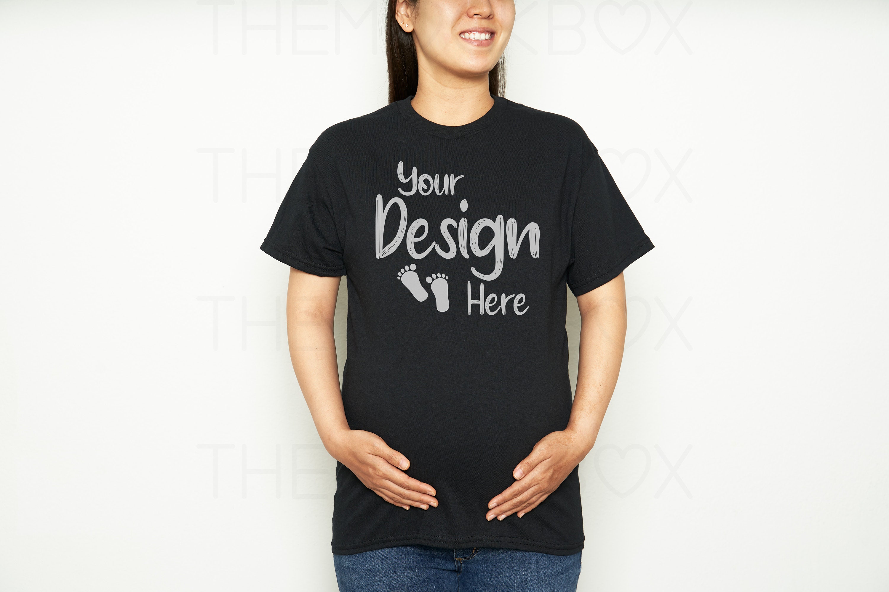 Maternity Mockup Gildan 5000 Mockup Gildan Black Mockup Pregnancy Front ...