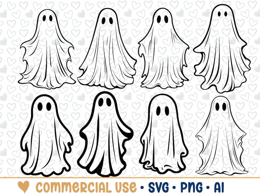Lot de 8 fantômes svg, silhouette fantôme, png, vecteur, usage ...
