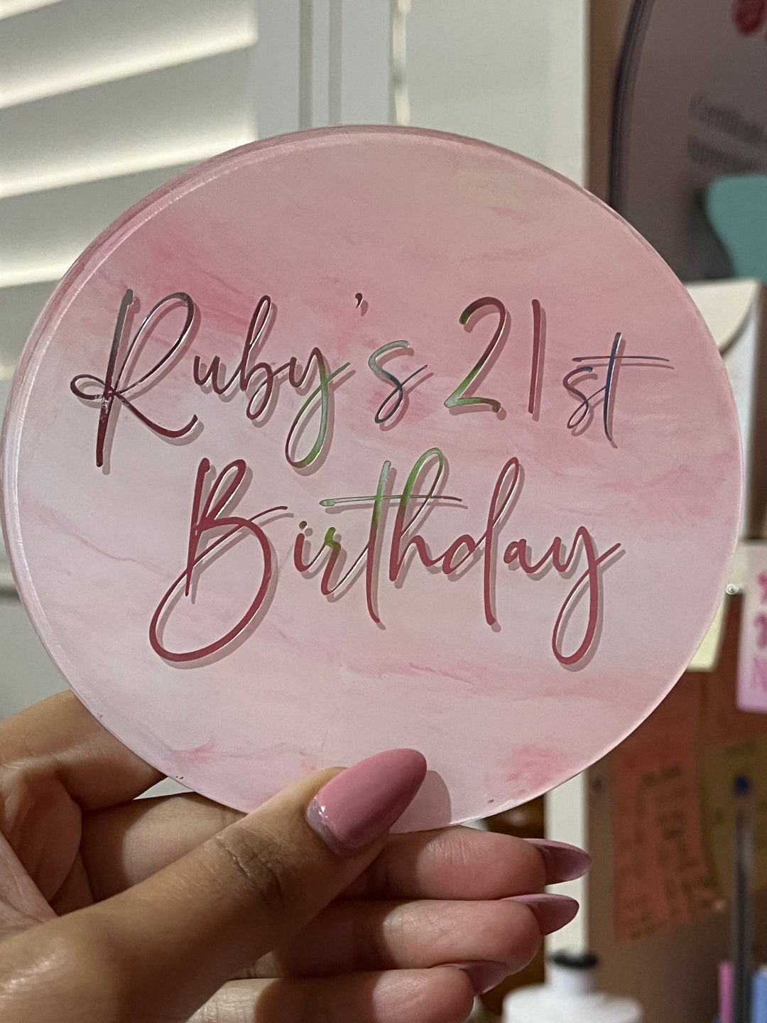 CUSTOM BIRTHDAY CAKE Topper 4 Inch Acrylic, Baby Showers, Anniversaries ...