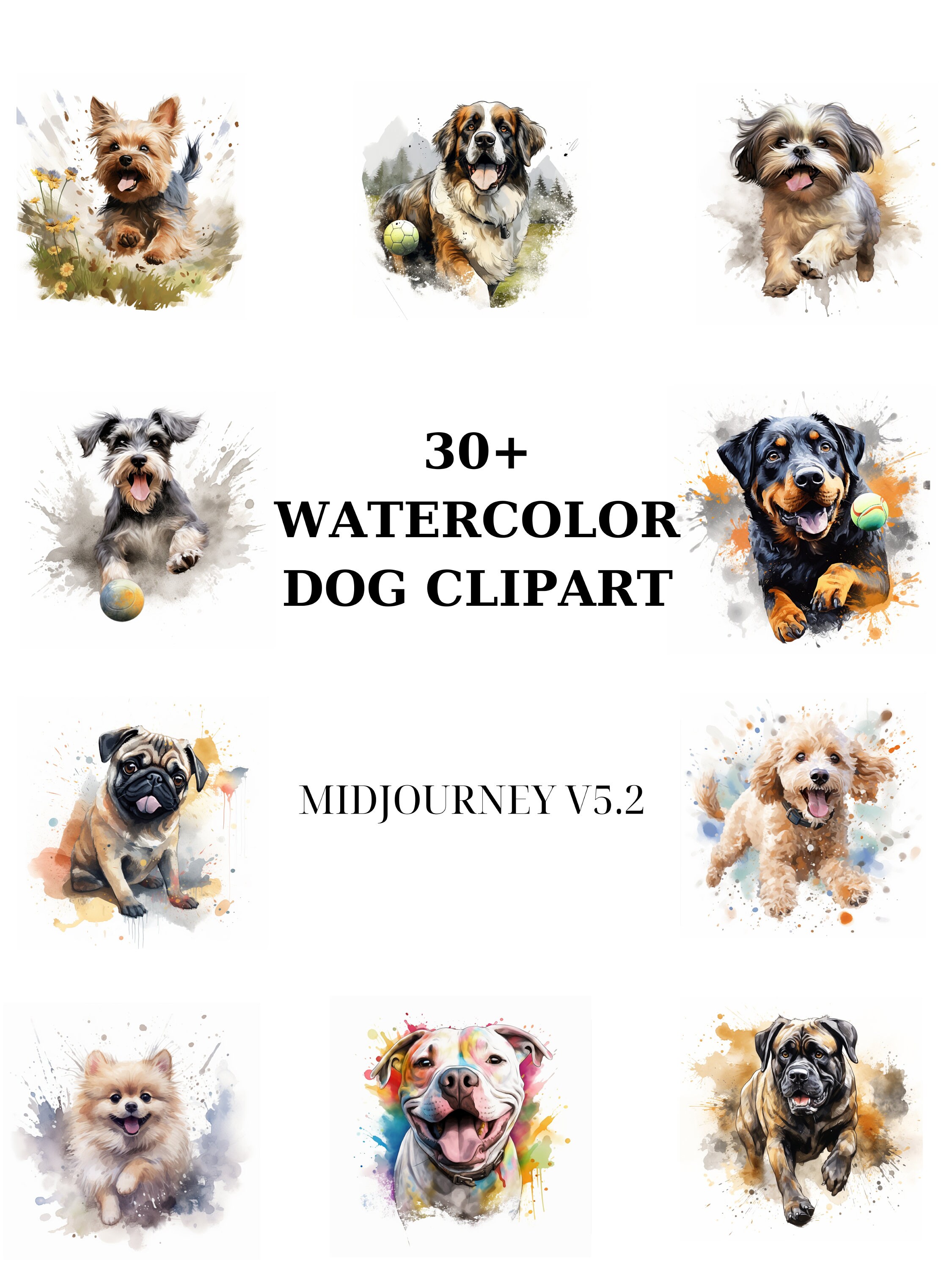 30 Different Dog Breeds Clipart Pngs Commercial Use Digital - Etsy