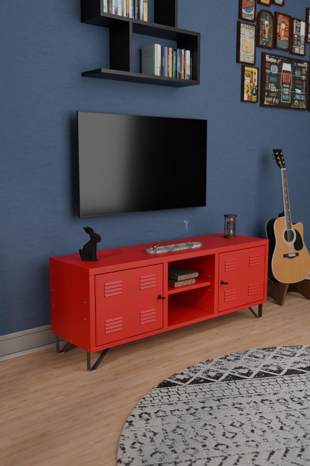 Red Metal TV Stand – Handmade Industrial Modern Media Console - Etsy