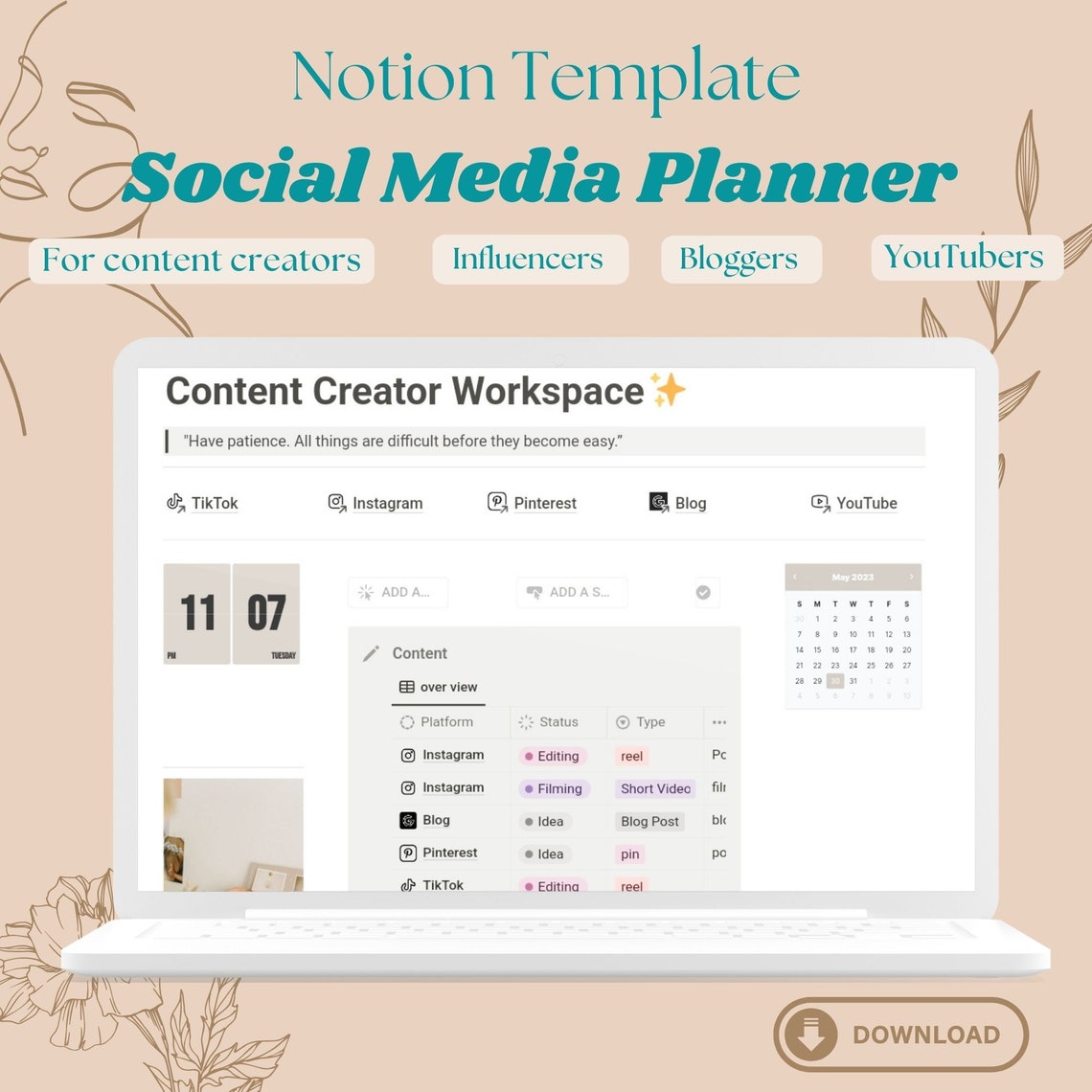 Notion Template for Content Creators and Entrepreneurs, Content Planner ...