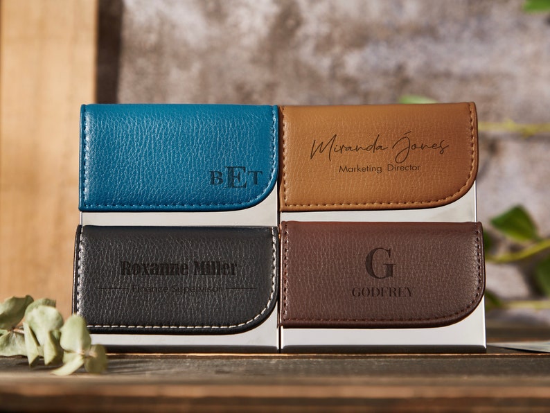 Personalized Business Card Holder Custom Cards Case Engraved Leather ...
