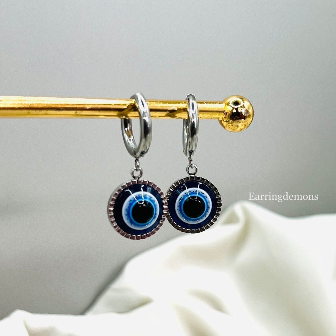 Huggie Hoop Blue Evil Eye Dropping Earring Horus Evil Eye - Etsy