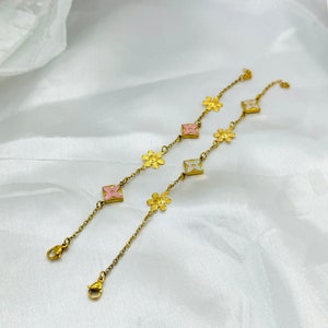 18K Gold Plated Clover Bracelet, Daisy Petal Flower Chain Bracelet ...