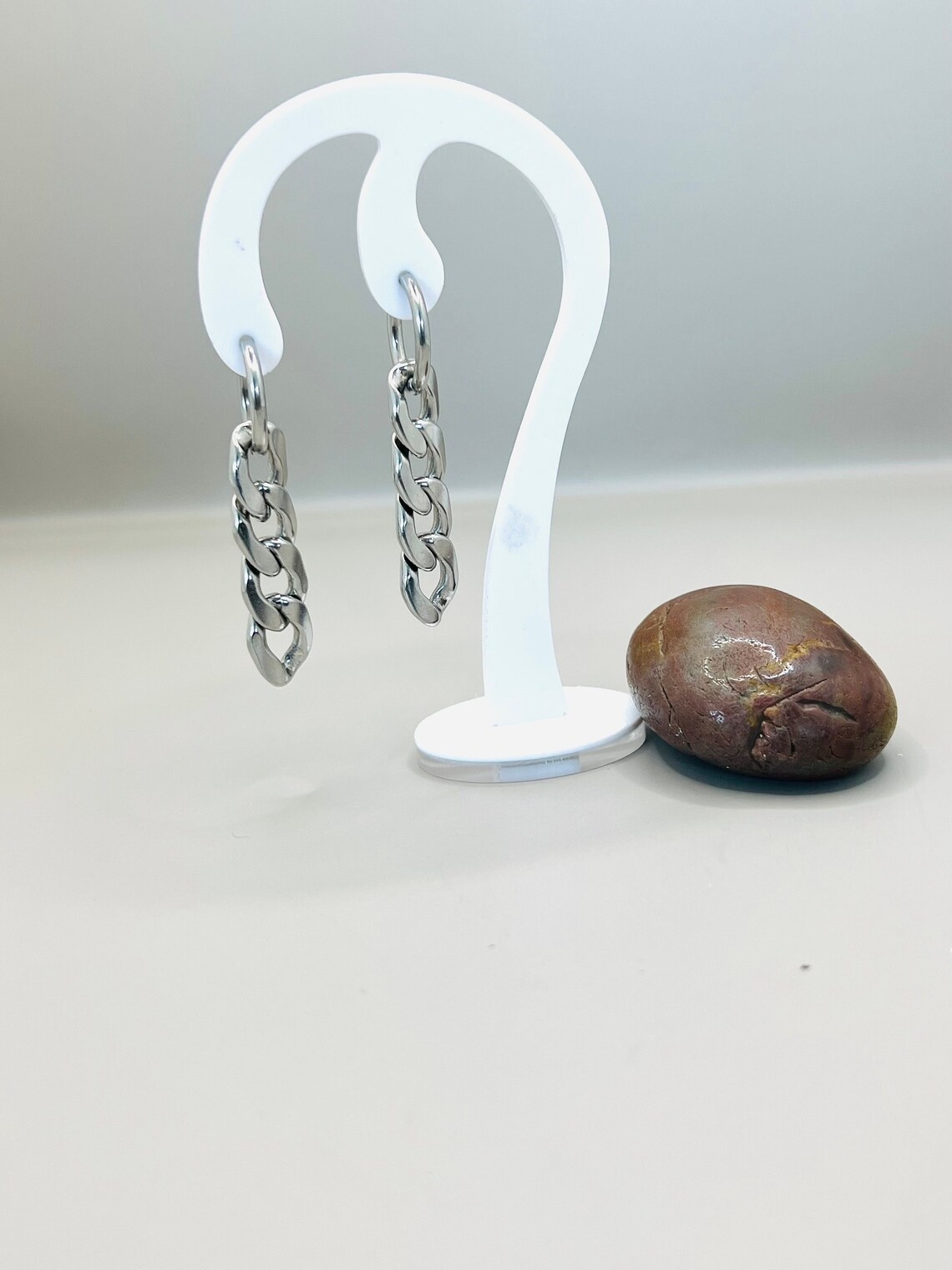 Silver Curb Link Chain Earrings, Long Chain Dangle Earrings, Asymmetric ...