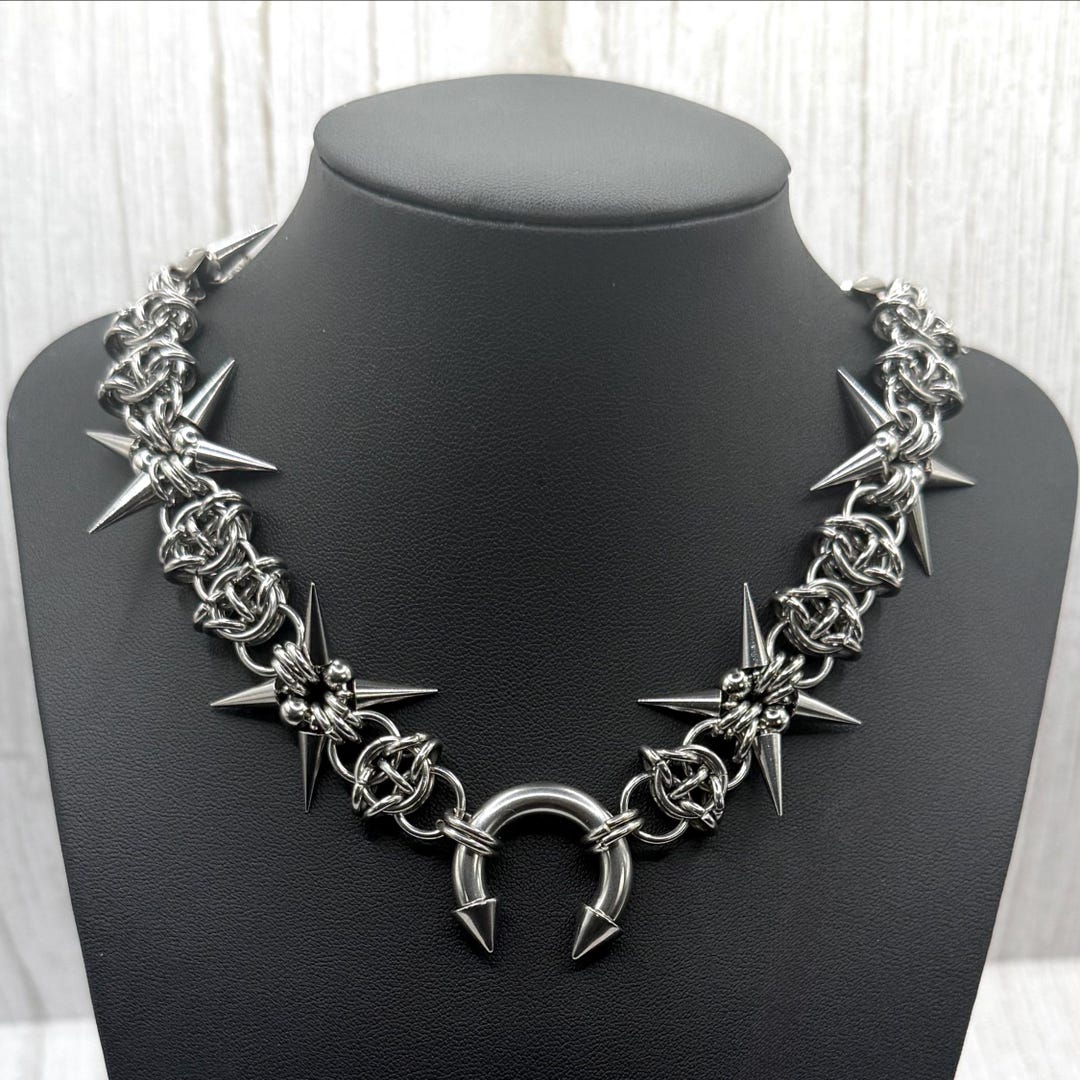 Chainmail Spike Gothic Choker, Persian Weave Chain, Chunky Horseshoe ...