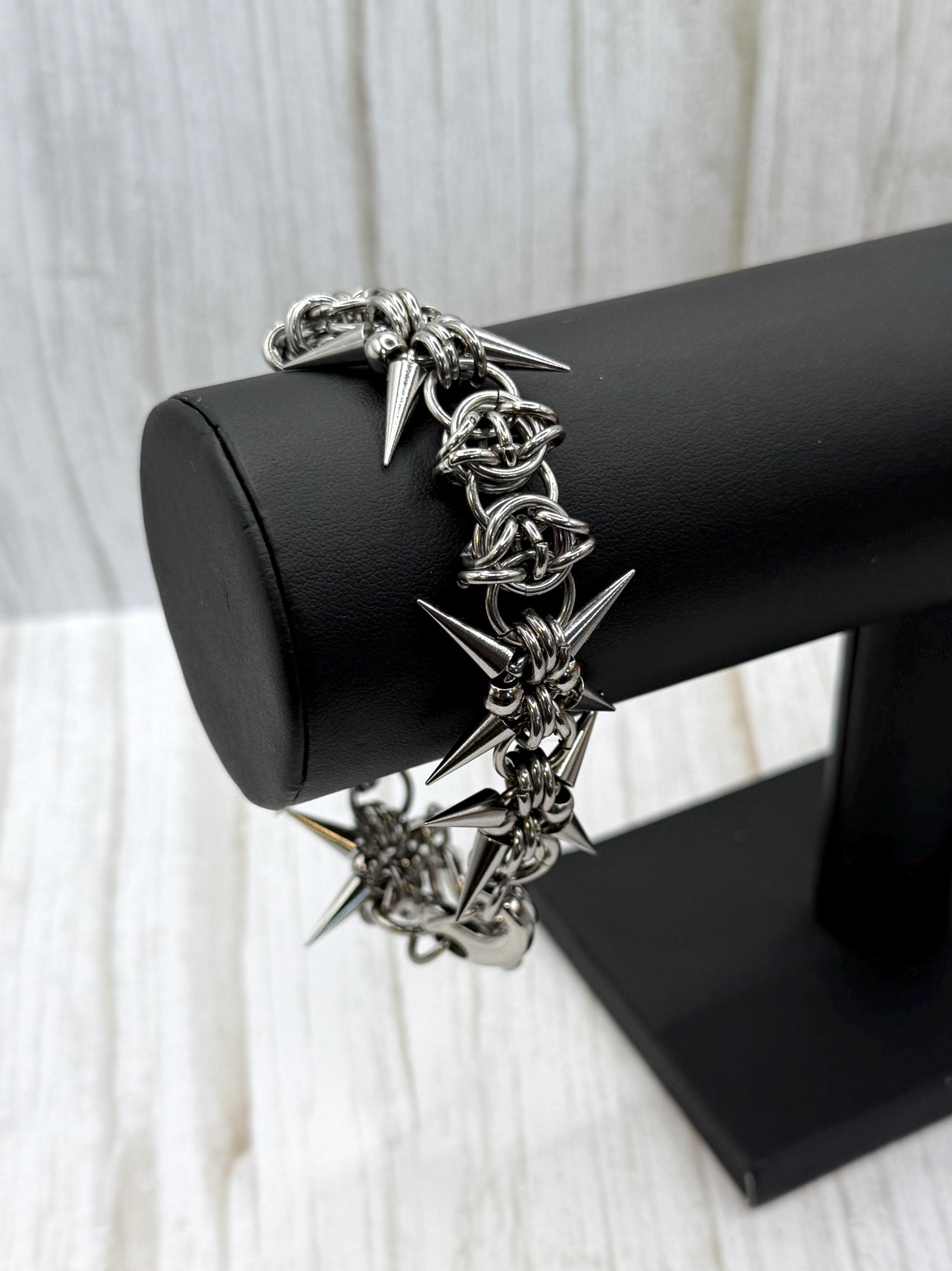 Gothic Chainmail Spike Rivet Punk Bracelet, Handmade Chunky Byzantine ...