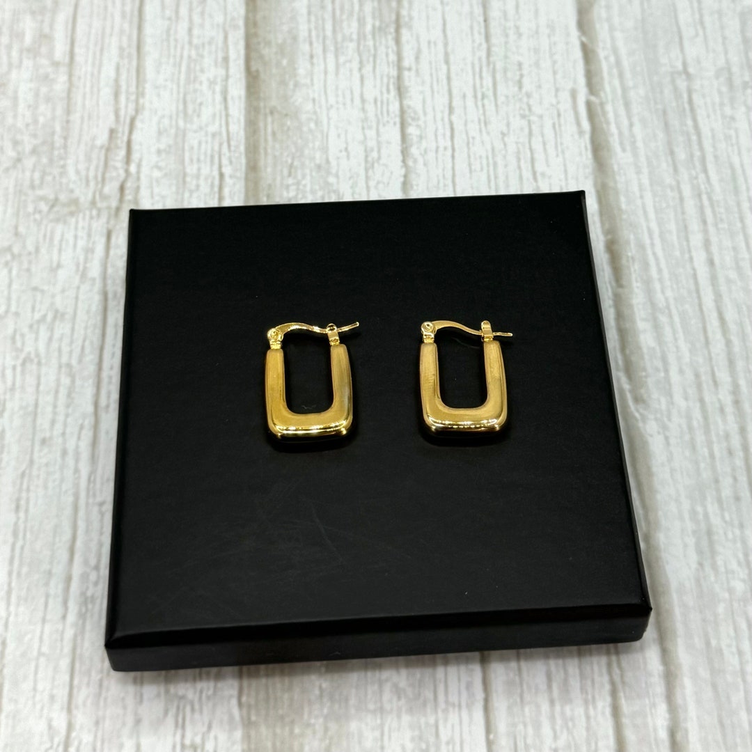 Rectangular Square Gold Hoop Earrings, Gold Plated Stainless Steel ...