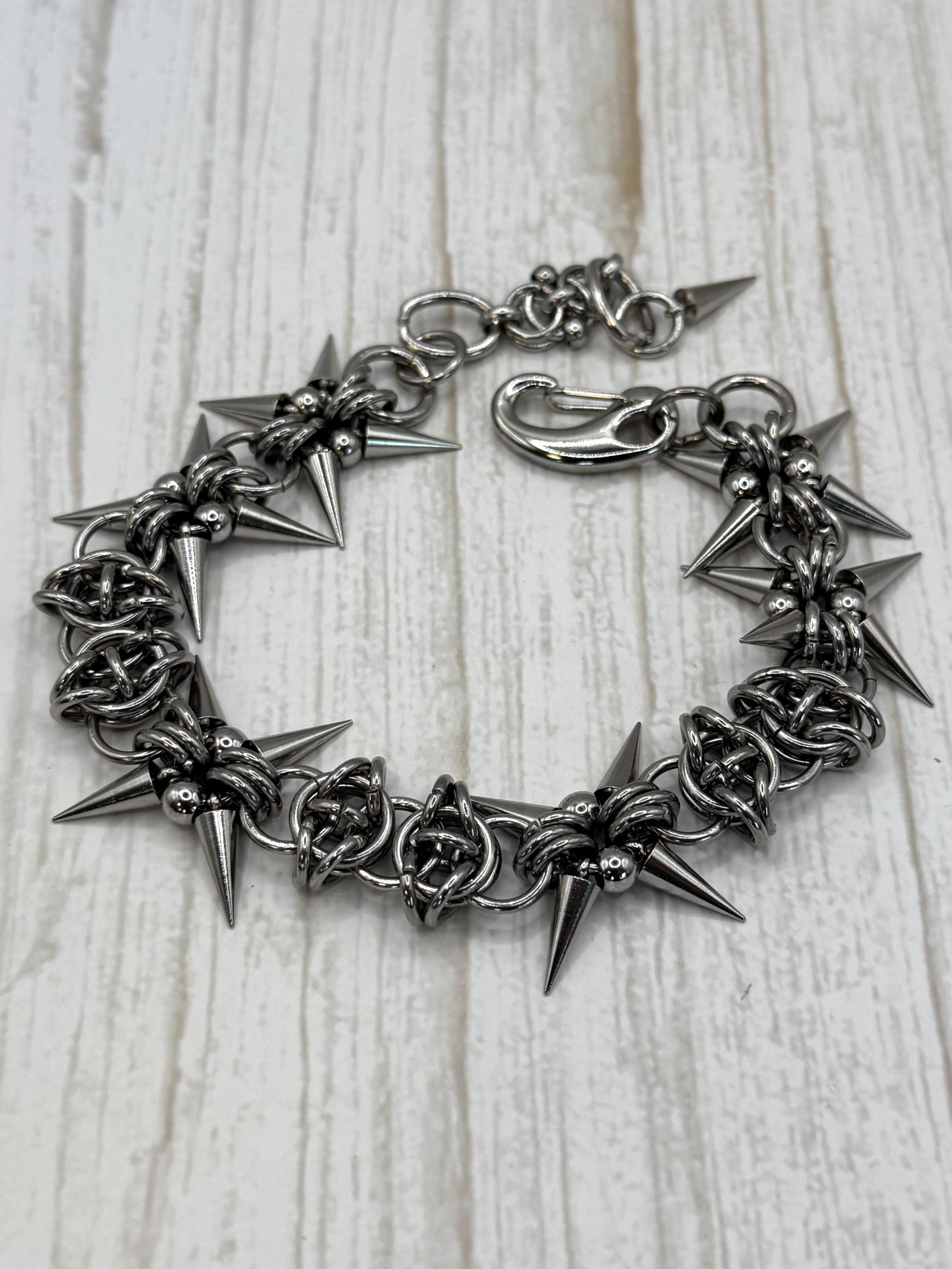 Gothic Chainmail Spike Rivet Punk Bracelet, Handmade Chunky Byzantine ...