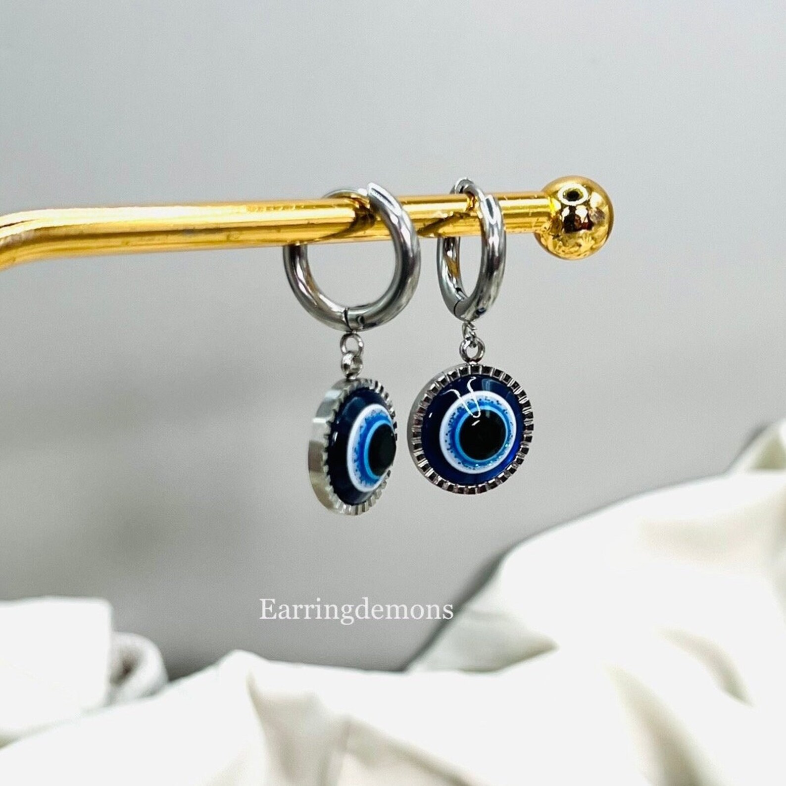 Huggie Hoop Blue Evil Eye Dropping Earring Horus Evil Eye - Etsy