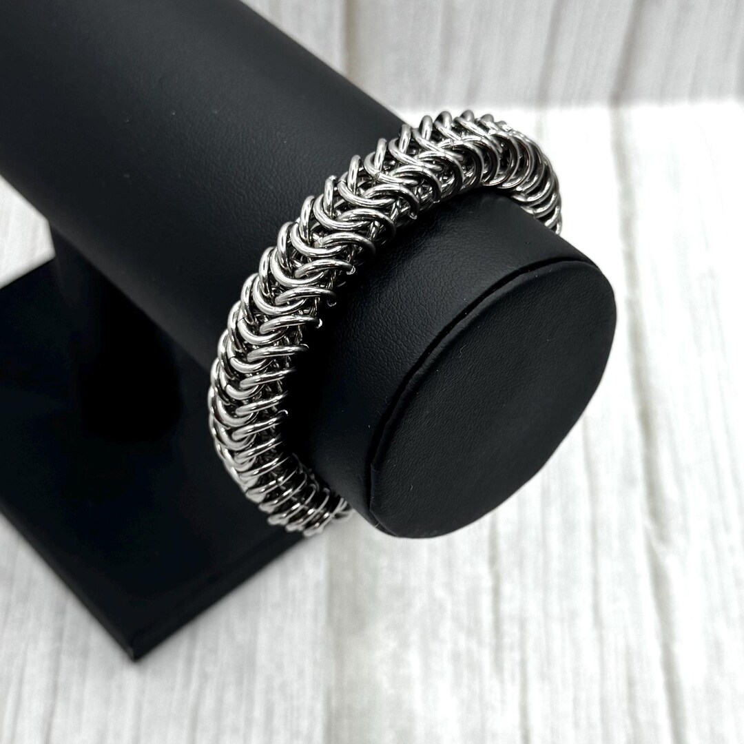 Chunky Chainmail Box Weave Bracelet, Gothic Punk Link Chain, Stainless ...