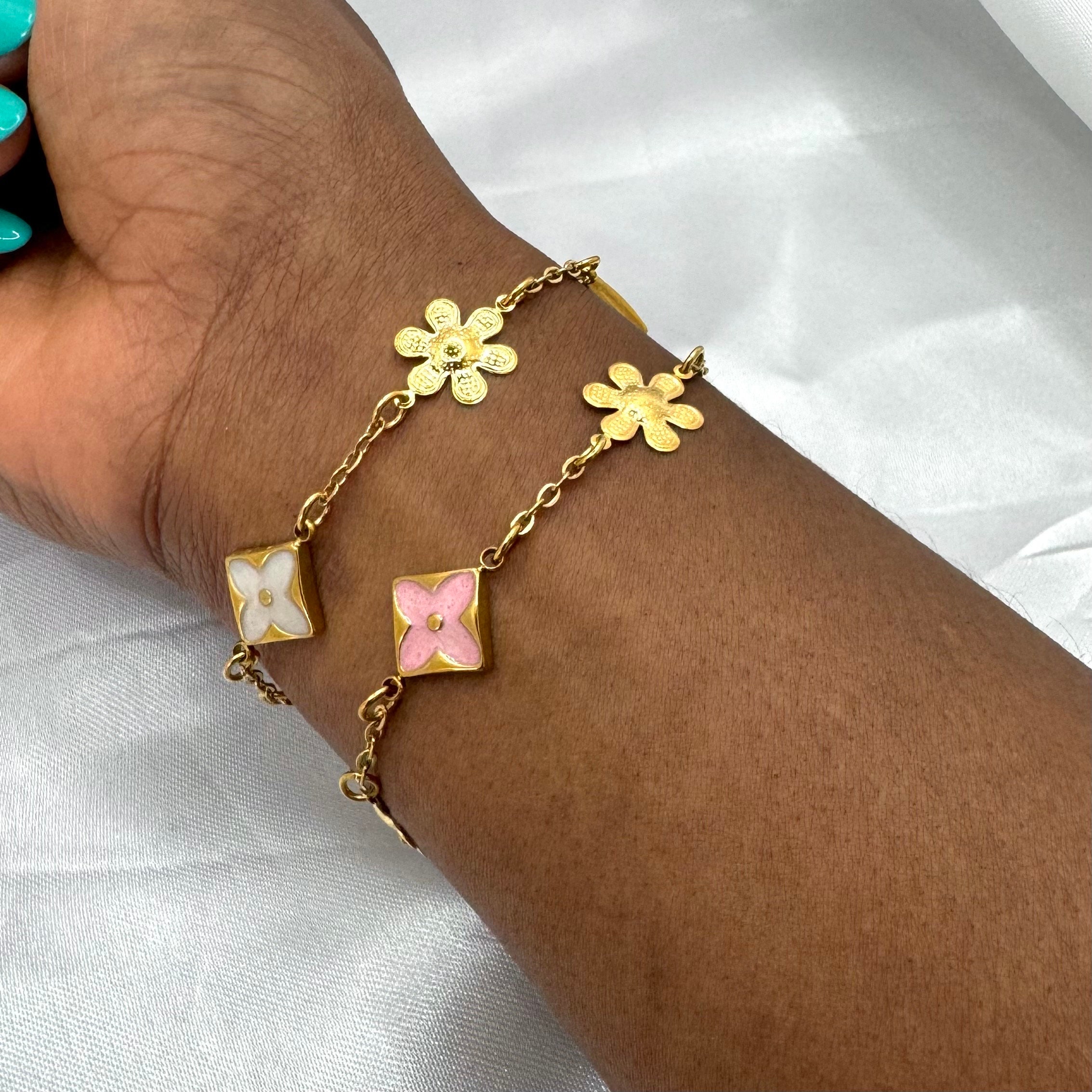 18K Gold Plated Clover Bracelet, Daisy Petal Flower Chain Bracelet ...