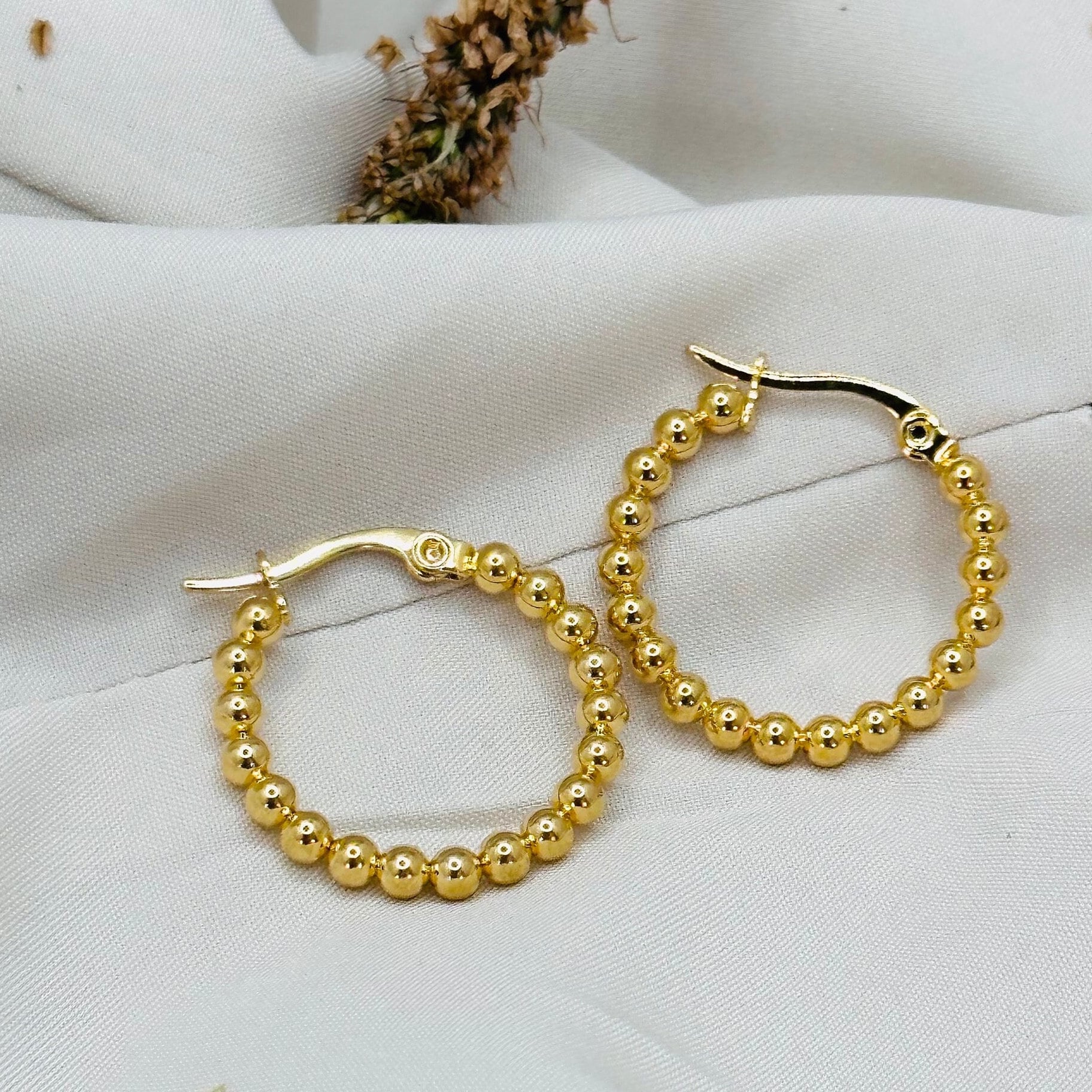 Gold Plated Beaded Ball Hoop Earrings: Stainless Steel Huggies - Etsy