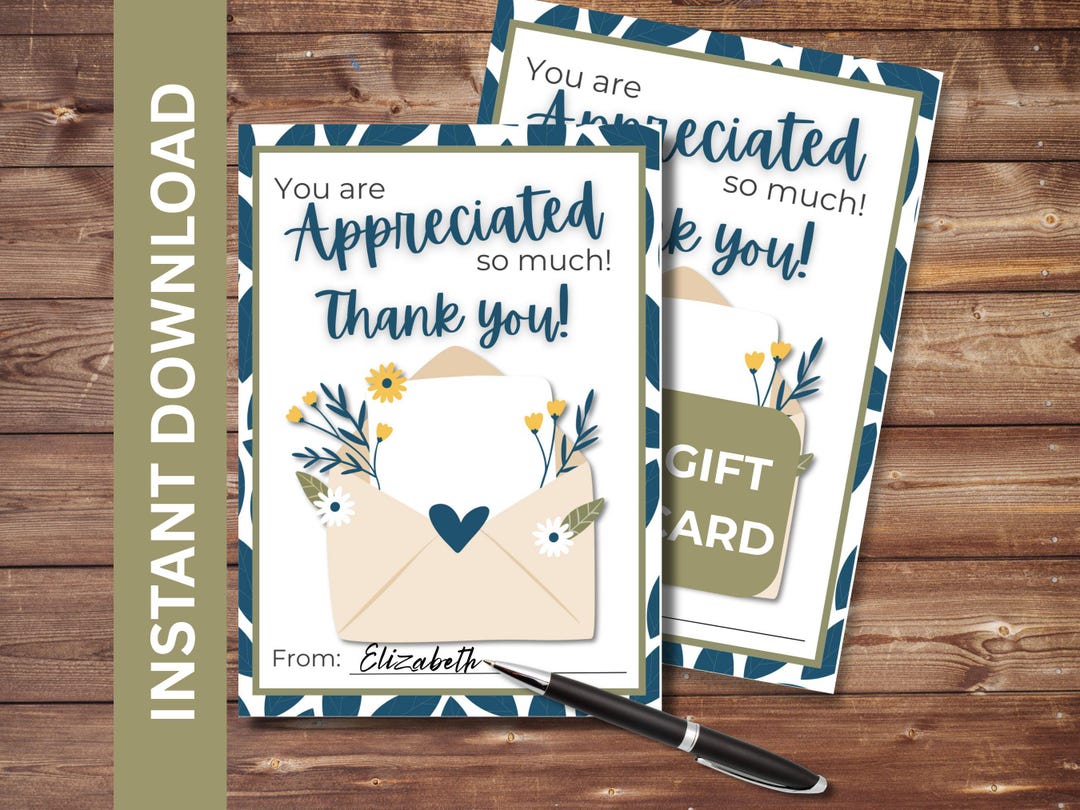 Appreciation Gift Card Holder, Printable Gift, Thank You Gift Card ...
