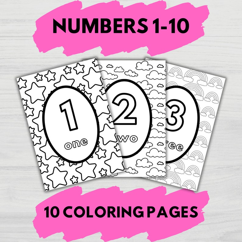 10 Numbers Coloring Pages Numbers 1-10 Printable Worksheets for Kids - Etsy