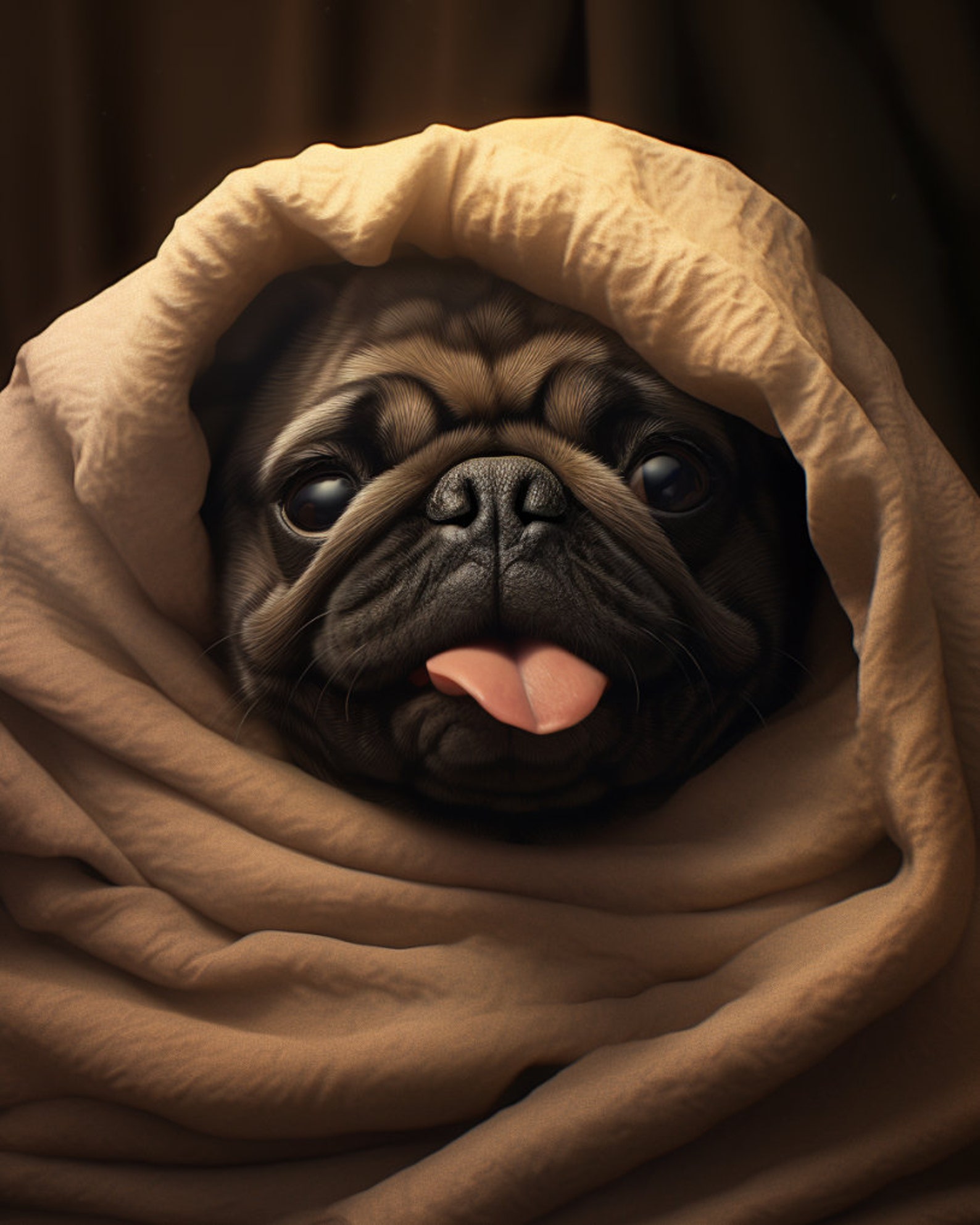 Happy Pugs Snug in Blankets Pug Wall Art (2 Pack)|pug Digital Prints ...