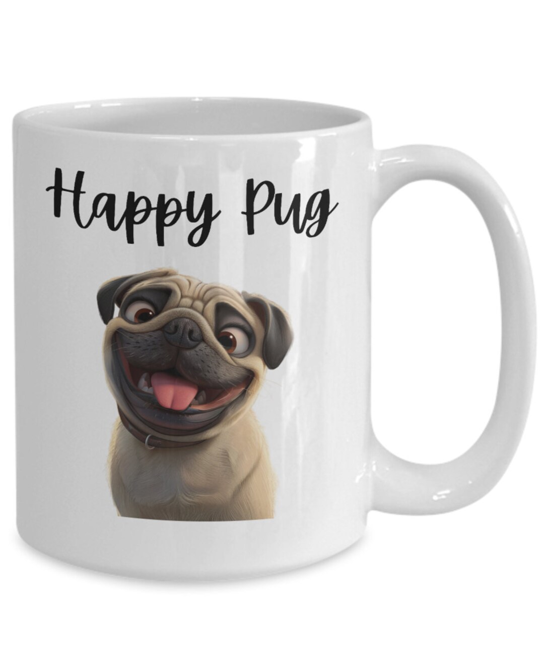 Happy Pug Mug, Cartoon Pug Coffee Mug, Pug Mom Gift, Pug Mom Coffee Mug ...