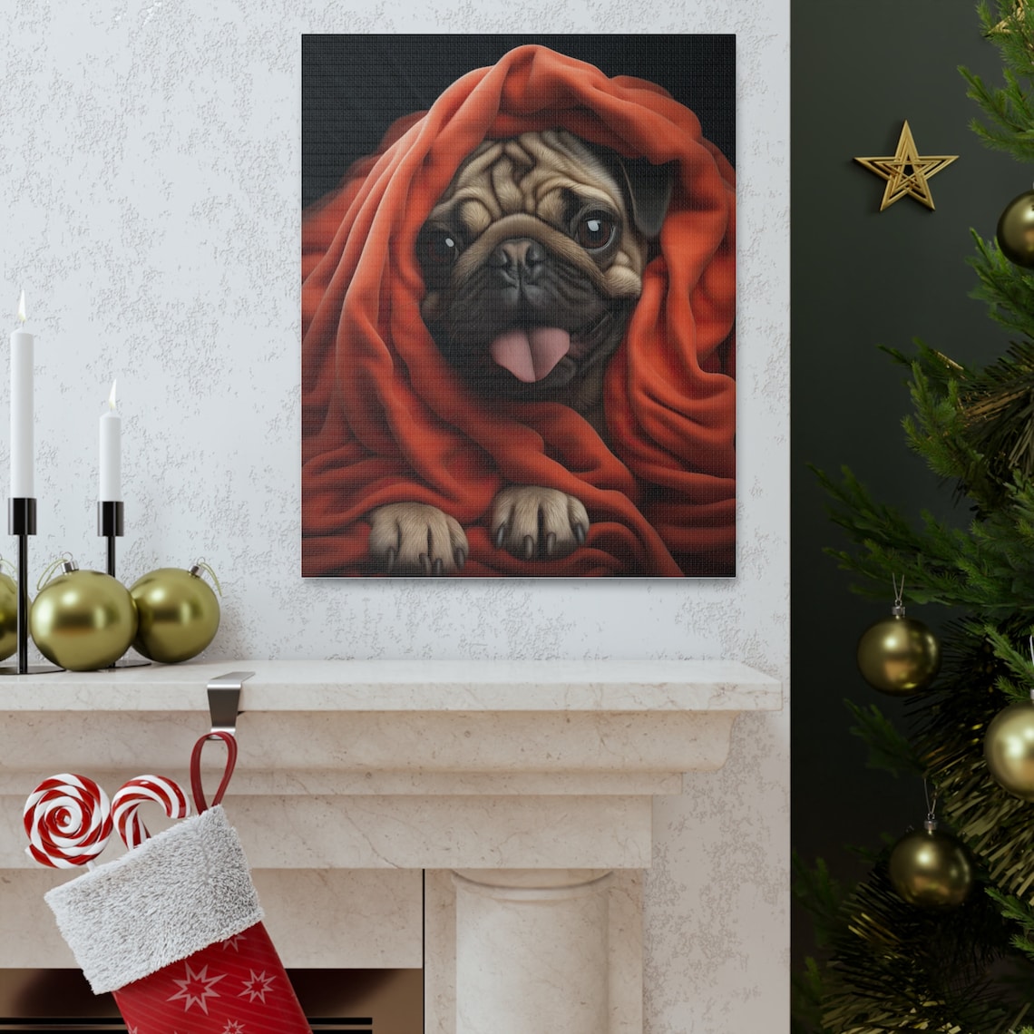 Happy Pugs Snug in Blankets Pug Wall Art (2 Pack)|pug Digital Prints ...