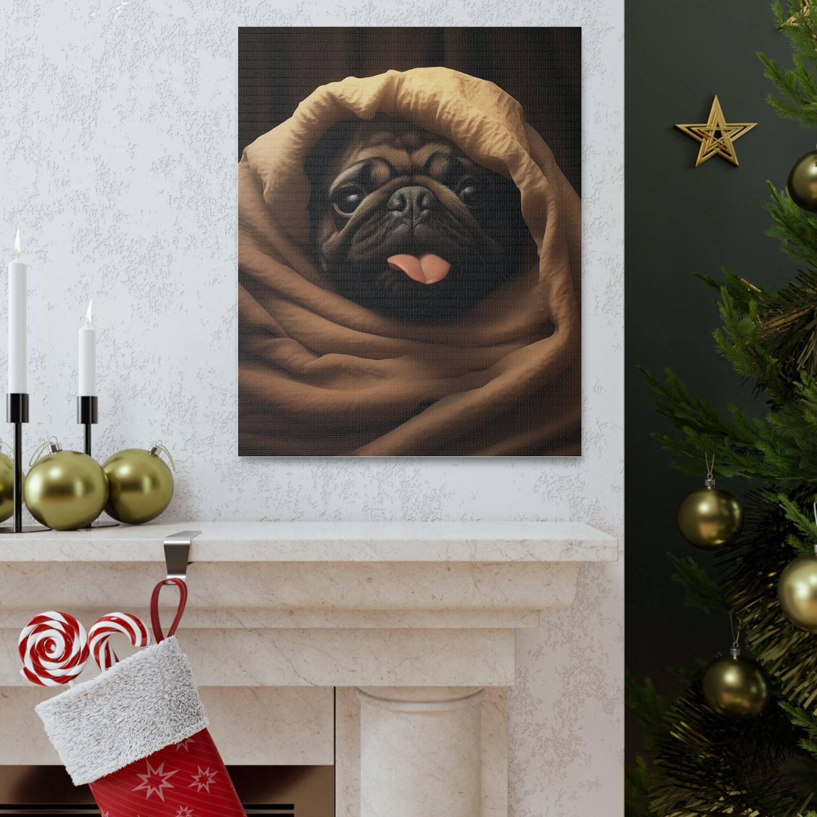 Happy Pugs Snug in Blankets Pug Wall Art (2 Pack)|pug Digital Prints ...