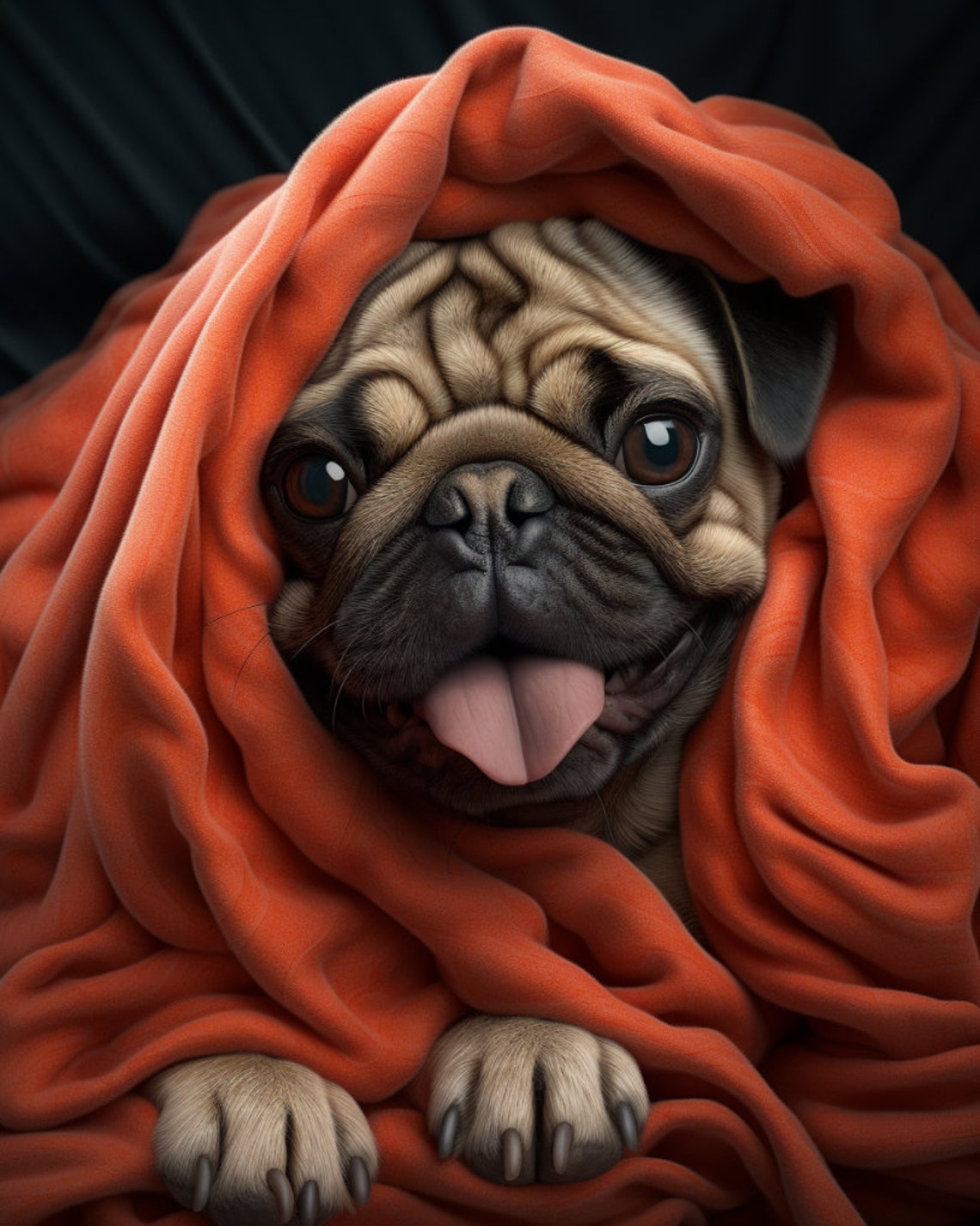 Happy Pugs Snug in Blankets Pug Wall Art (2 Pack)|pug Digital Prints ...