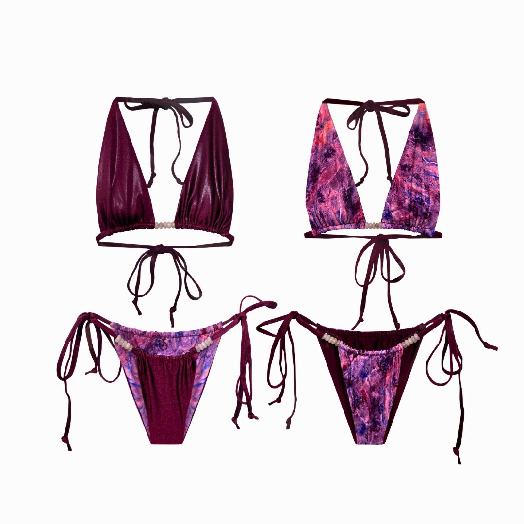 SICA Reversible Sliding String Bikini Set Red Velvet - Etsy