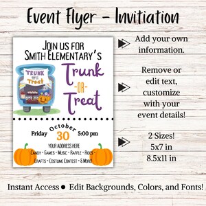 EDITABLE Trunk or Treat Flyer, Fall Festival Flyer, PTA Fall Flyer, DIY ...