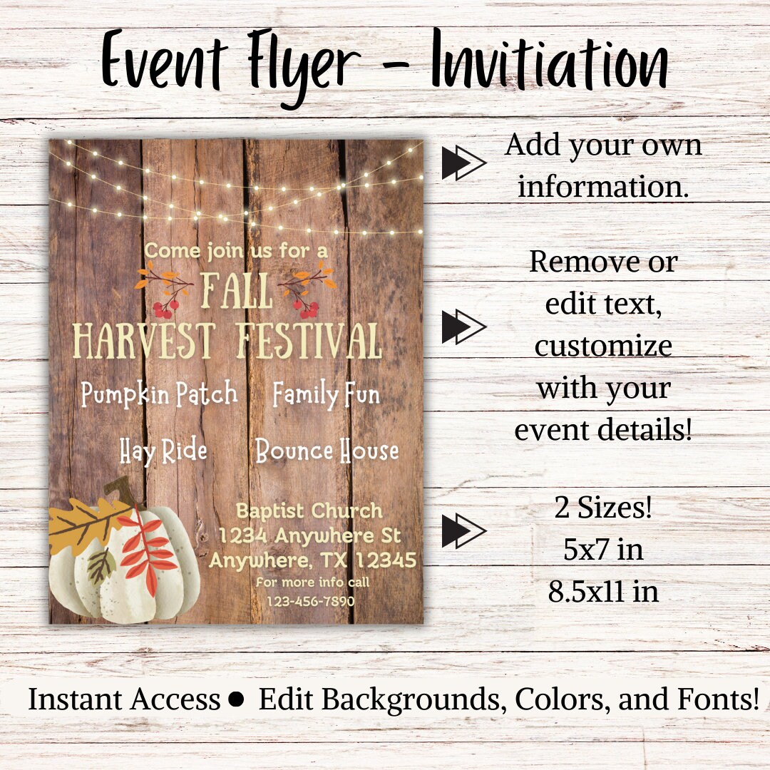 EDITABLE Fall Event Flyer, Fall Harvest Festival Invite, Vendor Flyer ...