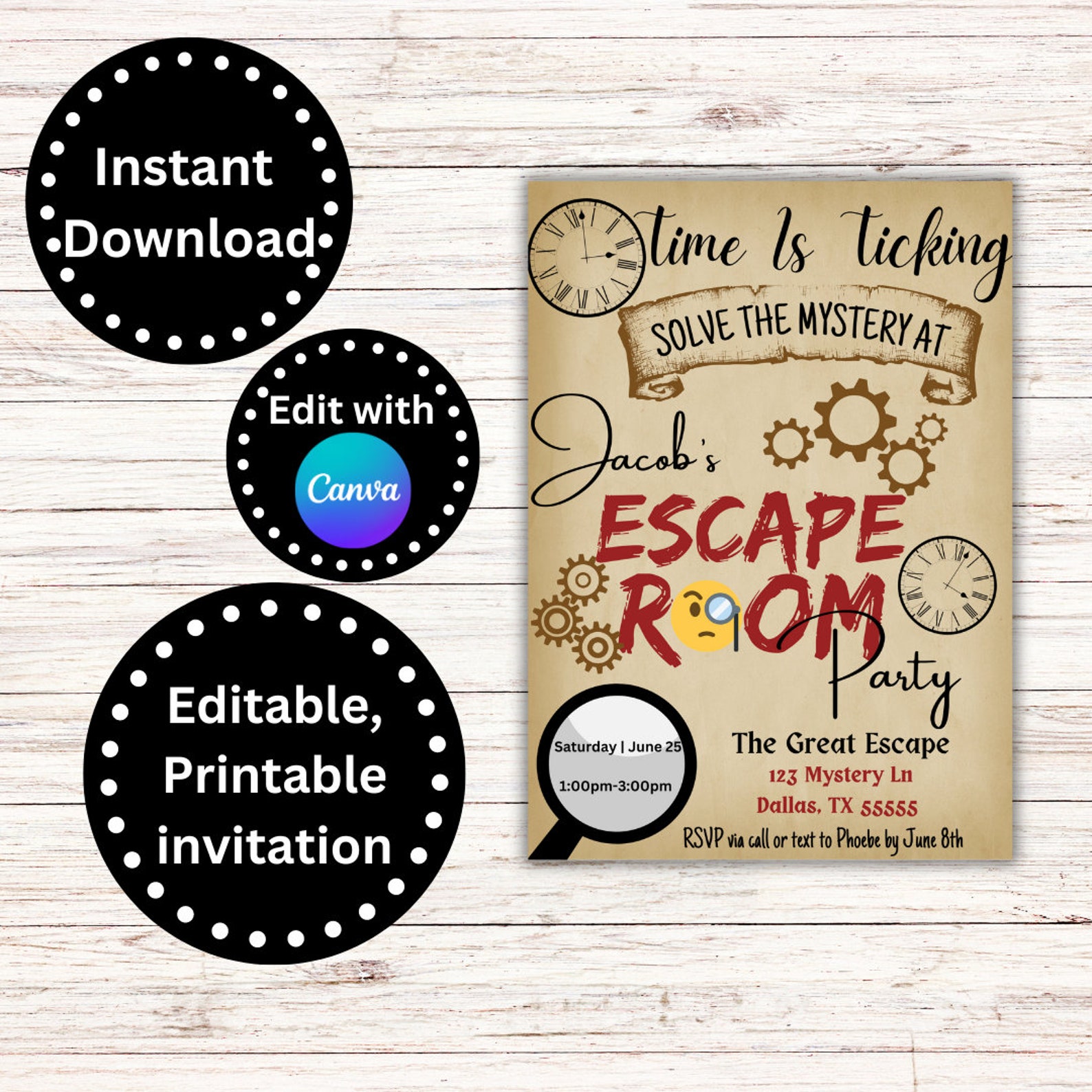 Escape Room Birthday Invitation, Customizable Invite, Editable ...