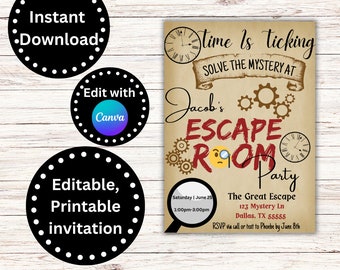 Escape Room Birthday Invitation, Customizable Invite, Editable ...