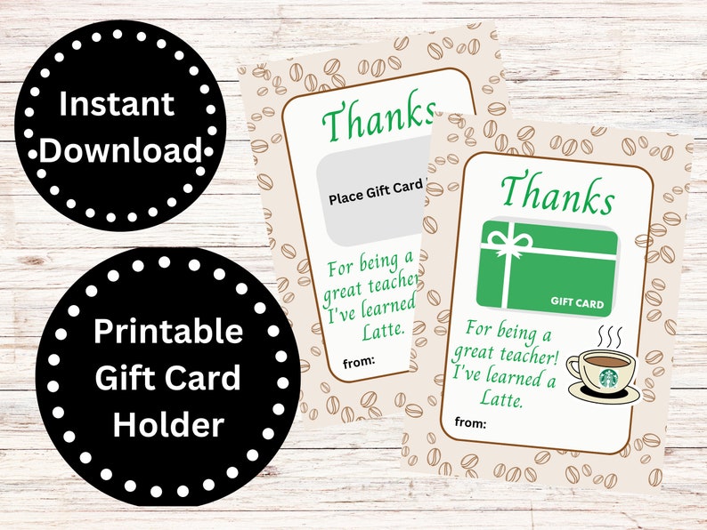 PRINTABLE Gift Card Holder, Teacher Appreciation, Starbucks Gift Card ...