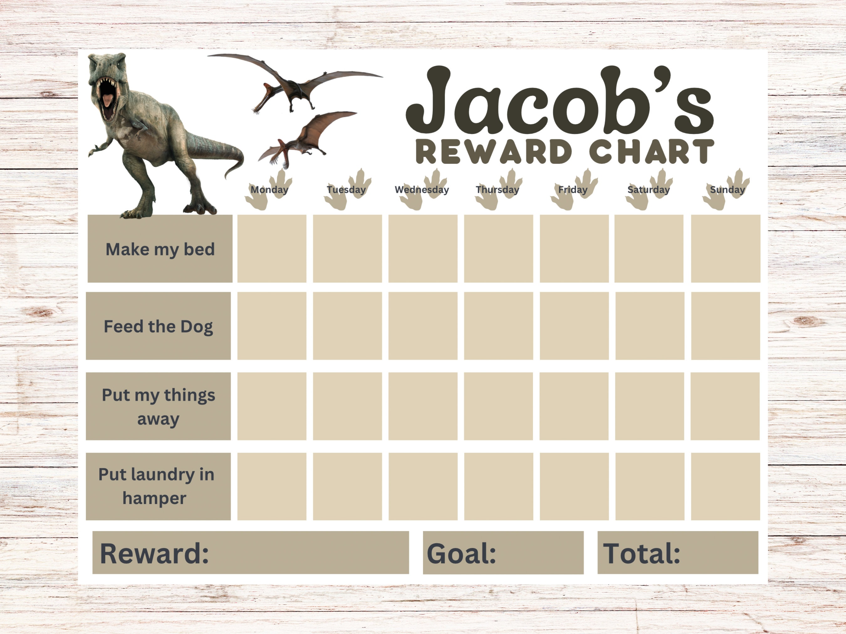 Dinosaur Reward Chart | Kids Chore & Behavior Tracker (editable in ...