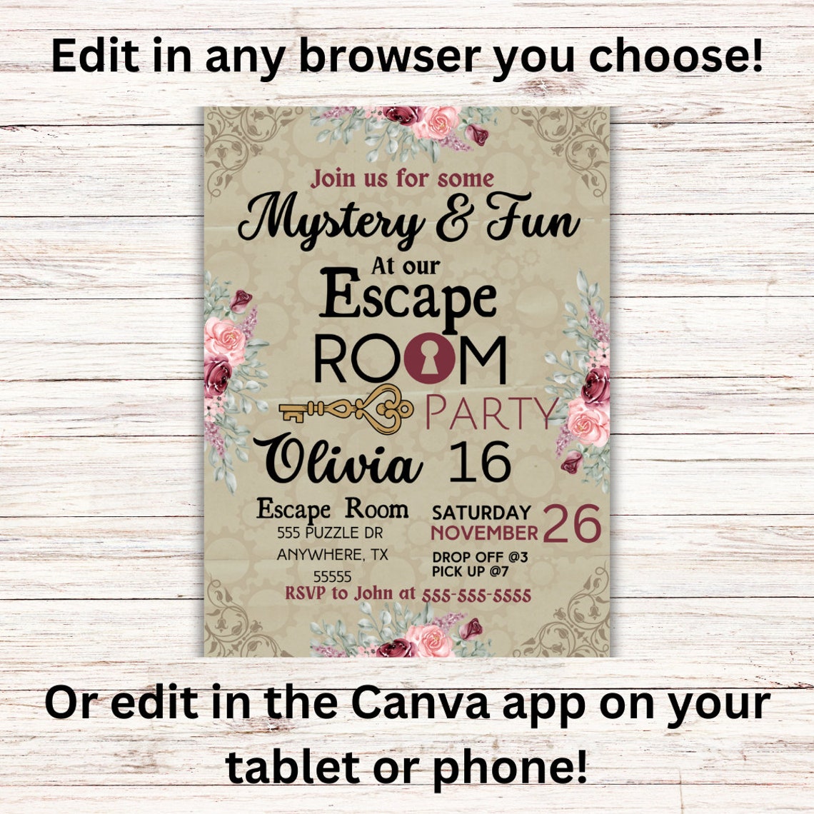 Escape Room Birthday Invitation, Customizable Invite, Editable ...