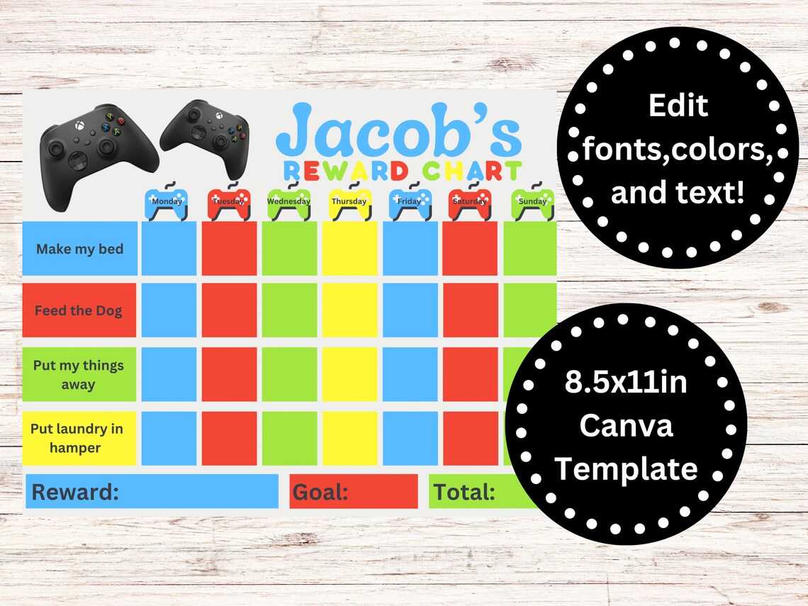 Video Game Reward Chart | Printable Reward Chart | Editable | Chore ...